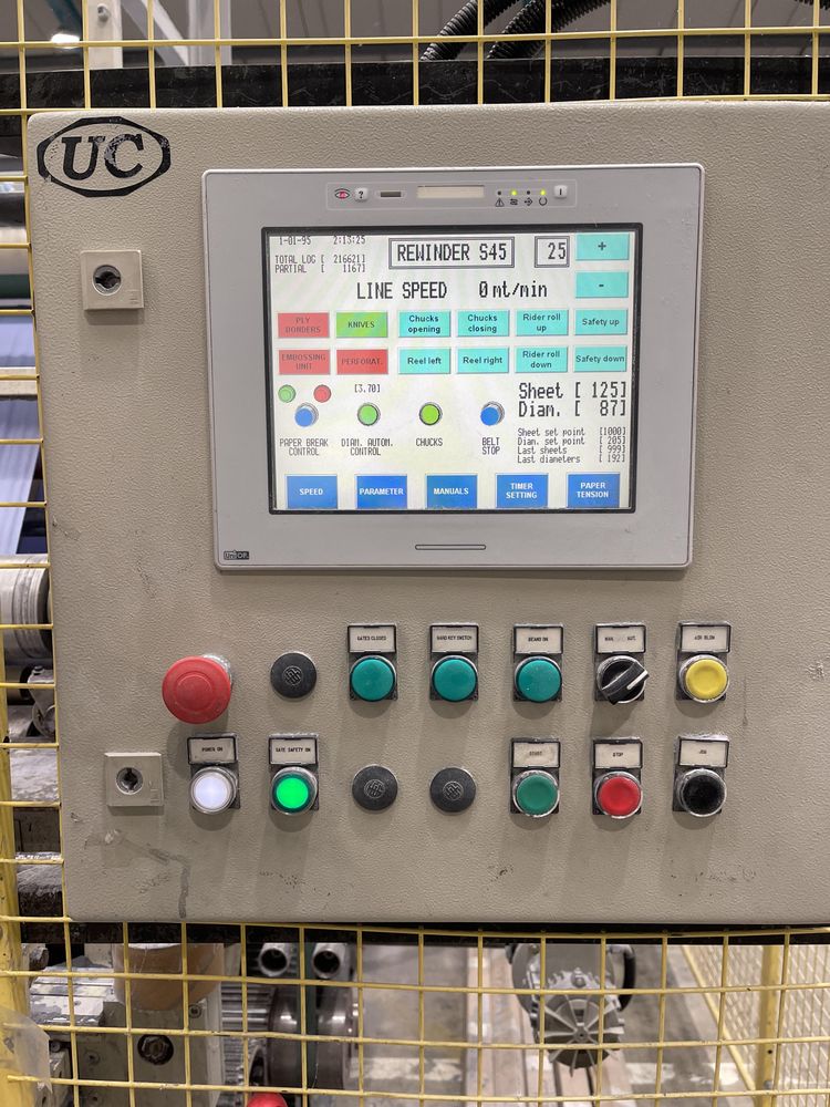 UC 2800 mm Industrial Rewinder type S45 & Perini log saw of year 2005 ...