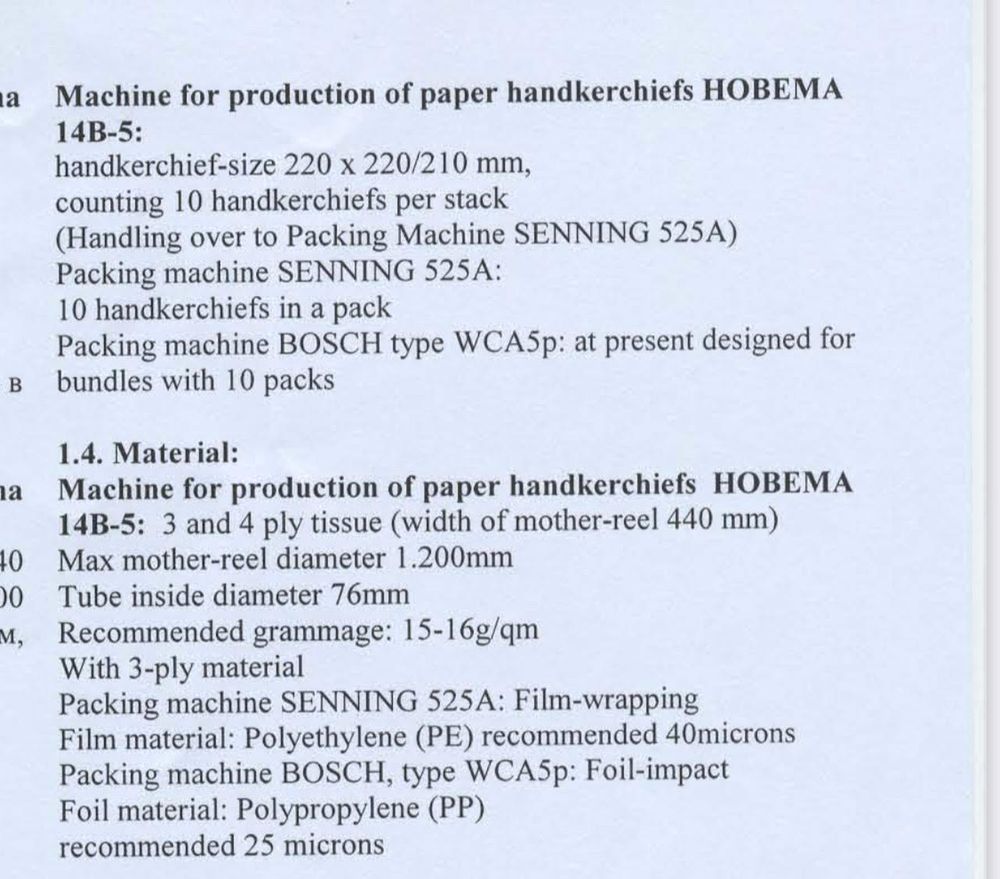 Hobema, Senning Complete two-lane Hankies line type 14B-5